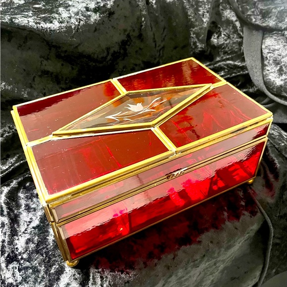 Jewelry | Vintage Red Stained Glass Jewelry Box | Poshmark